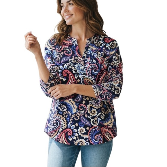 Jones New York | Tops | Jones New York Paisley Blouse Blue Red White ...